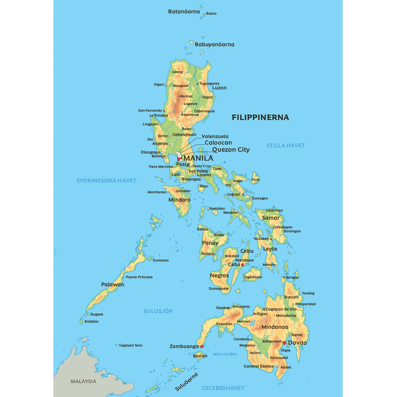 Karta över Filippinerna - Se huvudstaden Manila i norr till Panay och ...